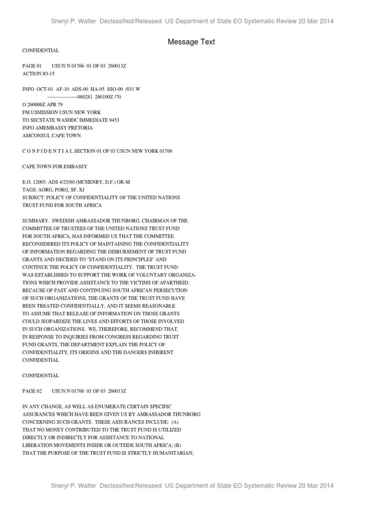 Message Text: Sheryl P. Walter Declassified/Released US Department of ...