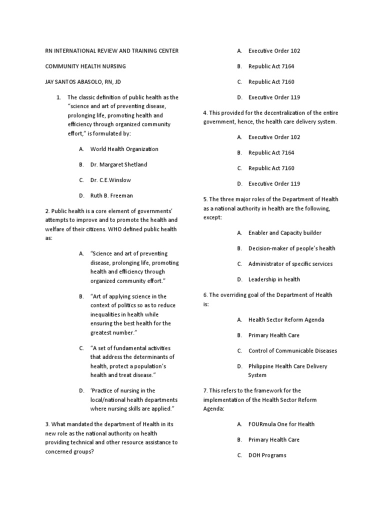 CHN Exam | PDF | Health Care | Nursing