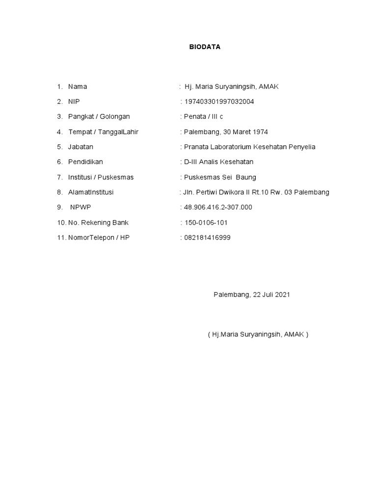 Biodata PKM Sei Baung | PDF