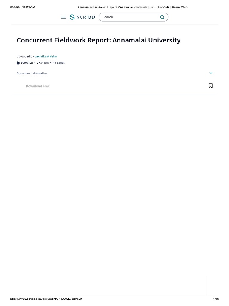 Concurrent Fieldwork Report - Annamalai University - PDF - Hiv - Aids - Social Work | PDF ...