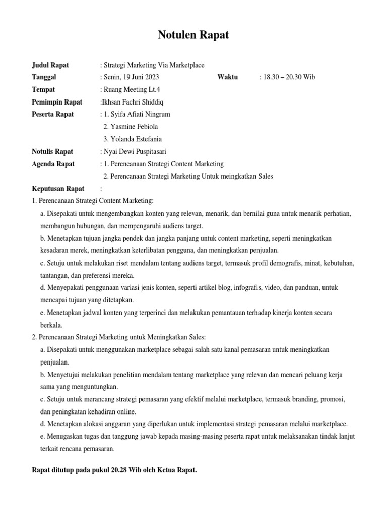 Contoh Notulensi. | PDF