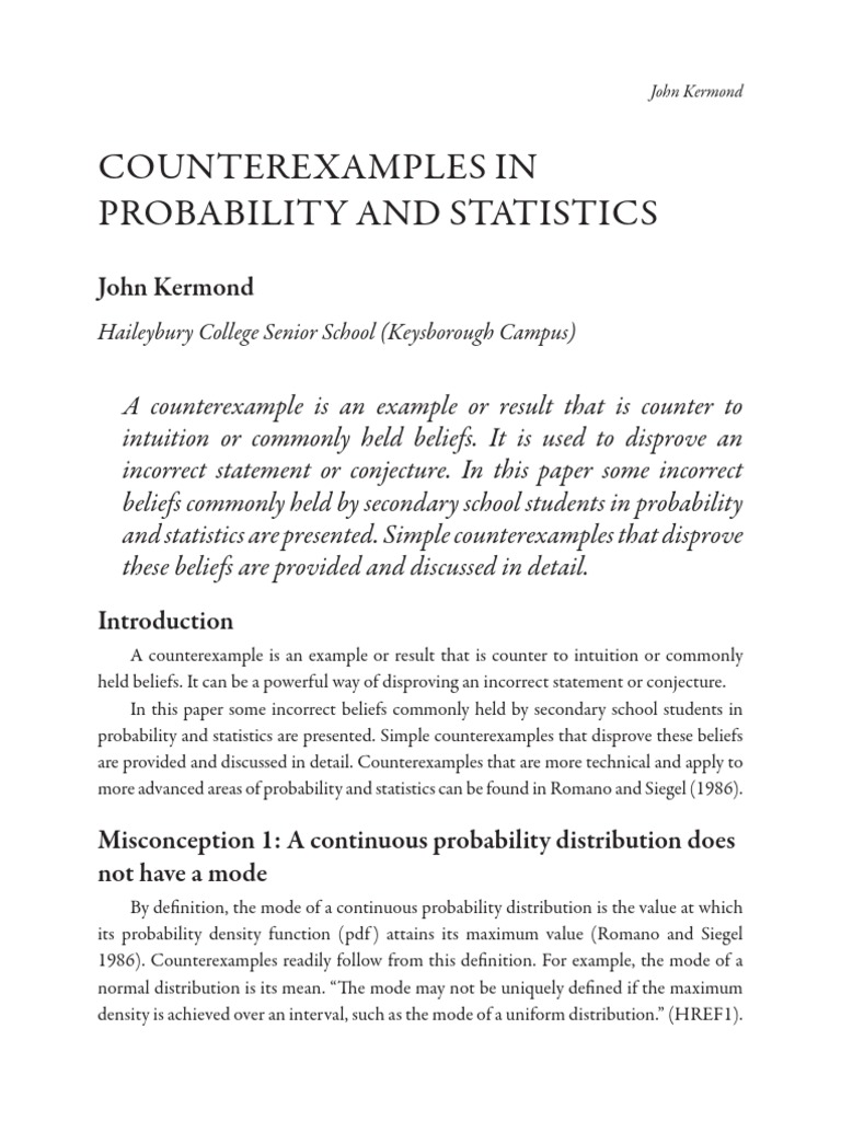 Counter Examples in Probability | PDF | Probability Distribution | Mean