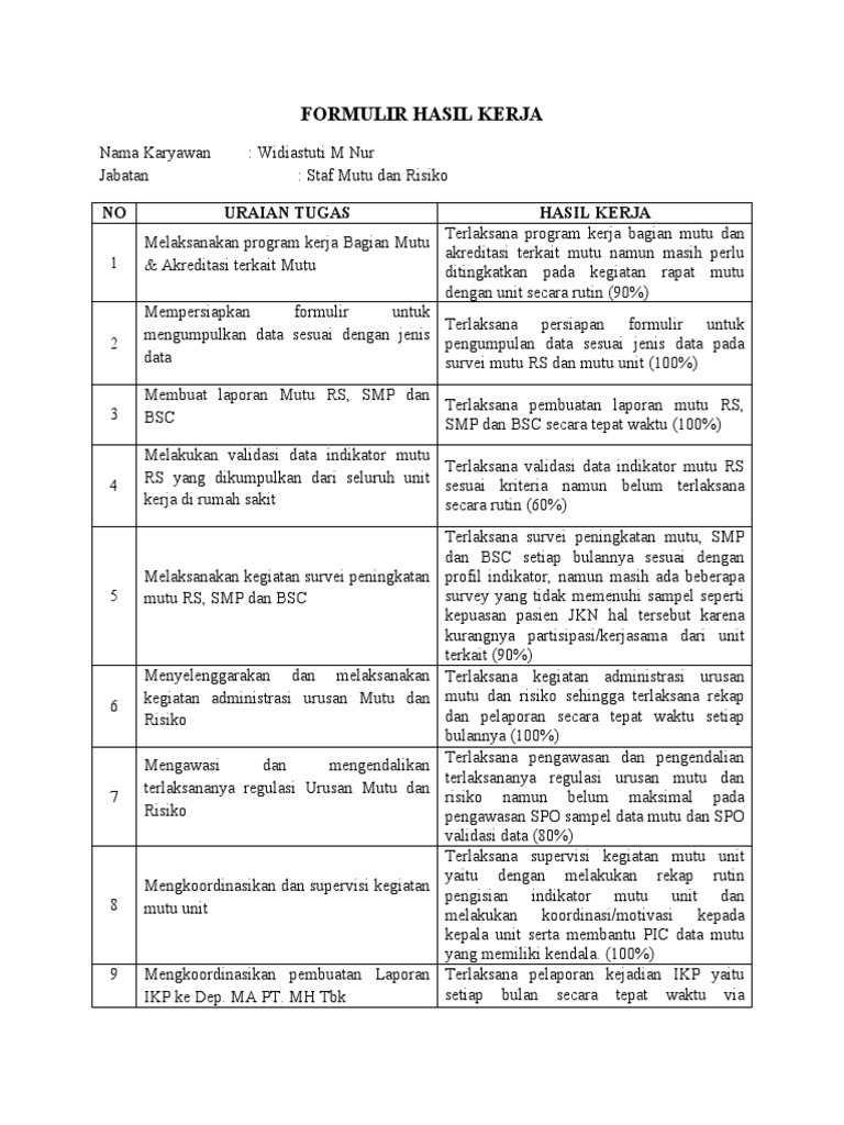 Formulir Hasil Kerja | PDF | Bisnis | Teknologi & Rekayasa