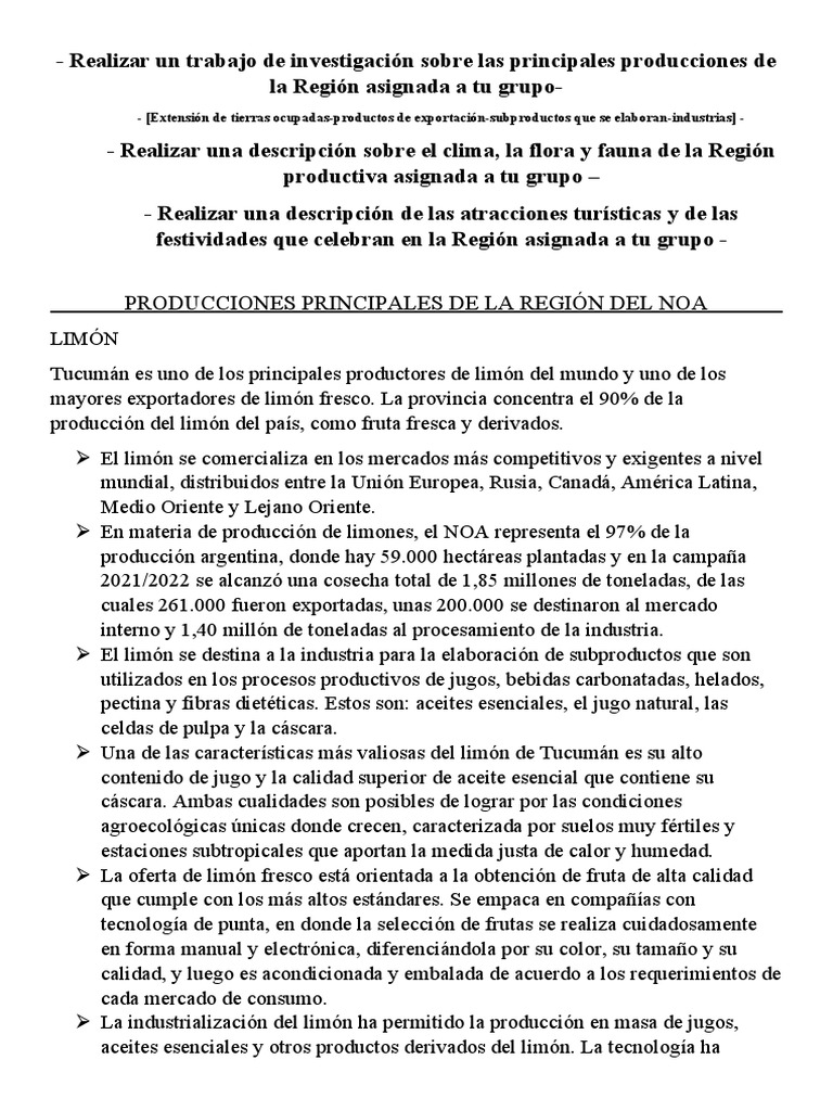 Producciones Principales de La Region Del Noa | PDF | Vacas | Carne