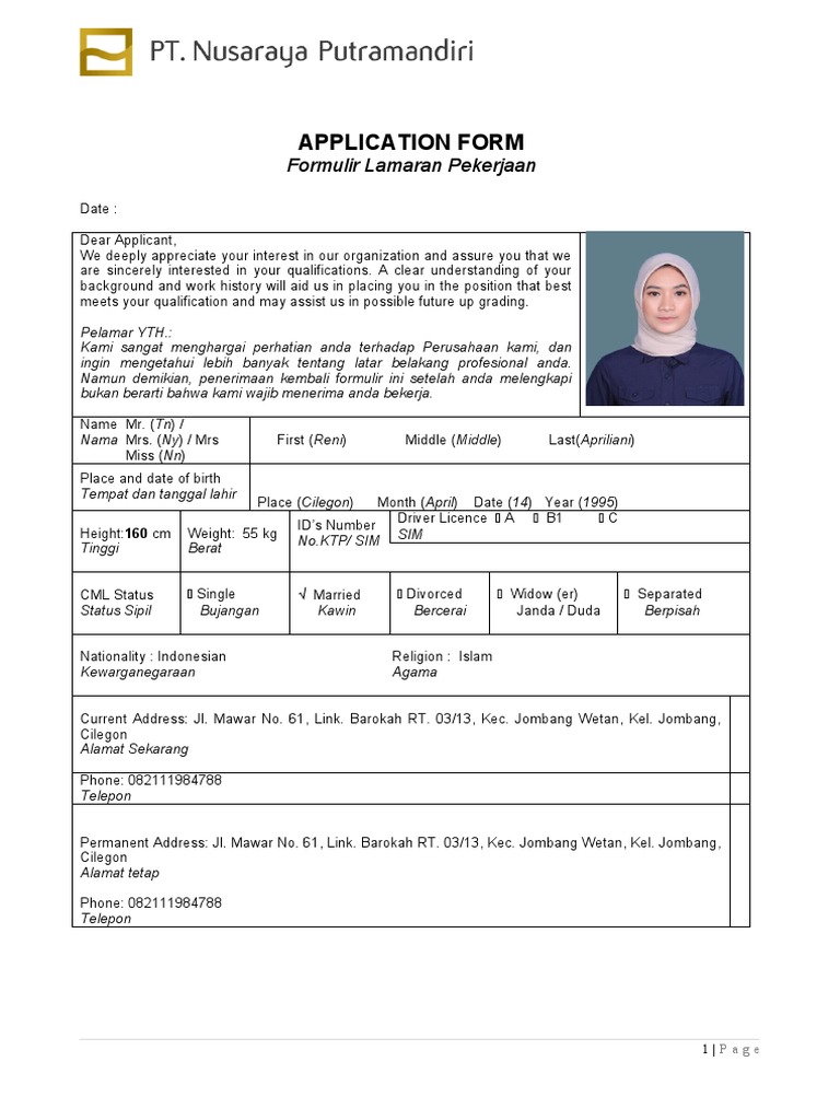 Application Form PT. NPM-Rev.02 | PDF