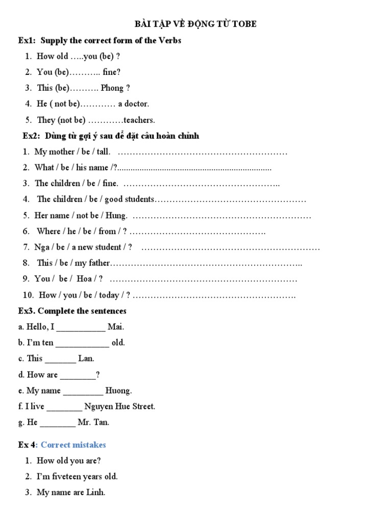 Exercises. Tobe Verb | PDF