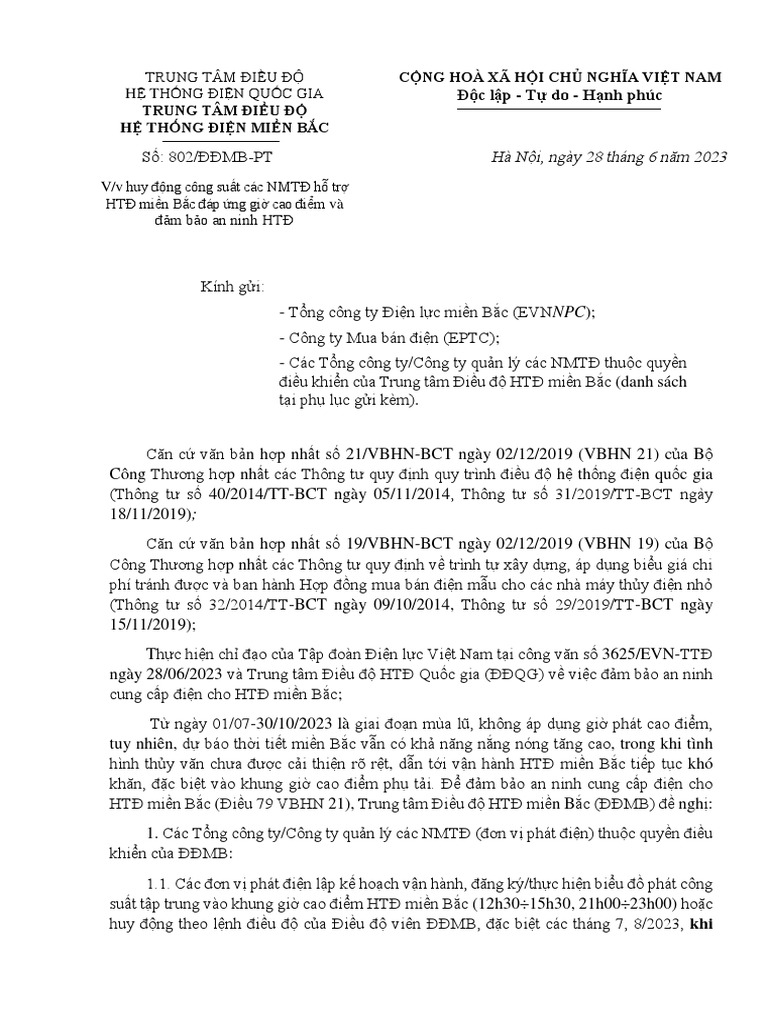 A1 - CV - Huy Dong Cong Suat TDN Dap Ung Gio Cao Diem Va Dam Bao An ...