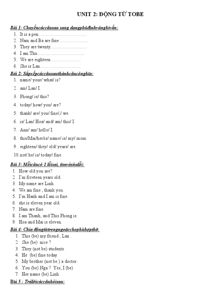 UNIT 2. BÀI TẬP TOBE | PDF | Vietnamese People | Paris