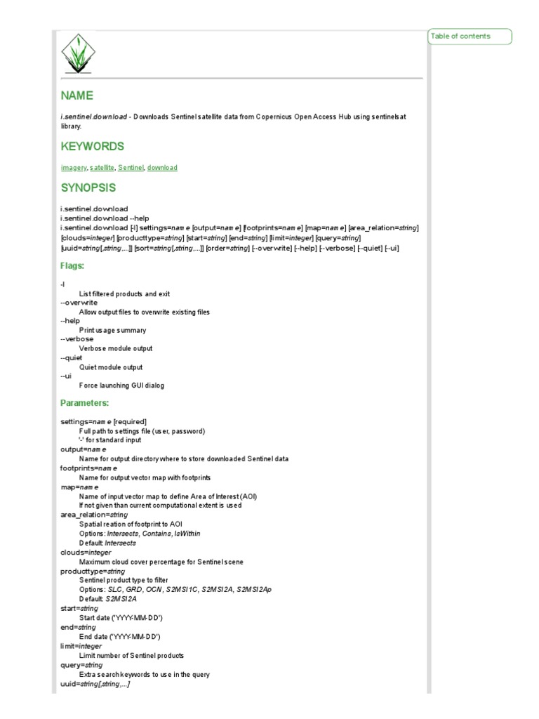 GRASS GIS Manual - I.sentinel - Download | PDF | User (Computing ...