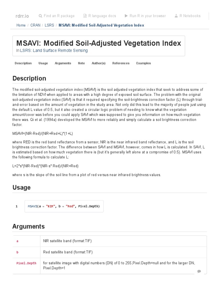 MSAVI - Modified Soil-Adjusted Vegetation Index in LSRS - Land Surface Remote Sensing | PDF