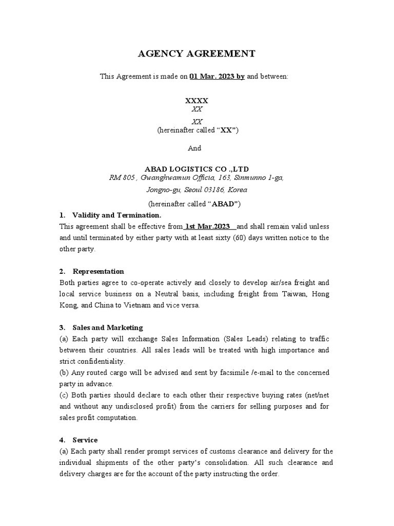 Form Agency Agreement | PDF | Cargo | Business