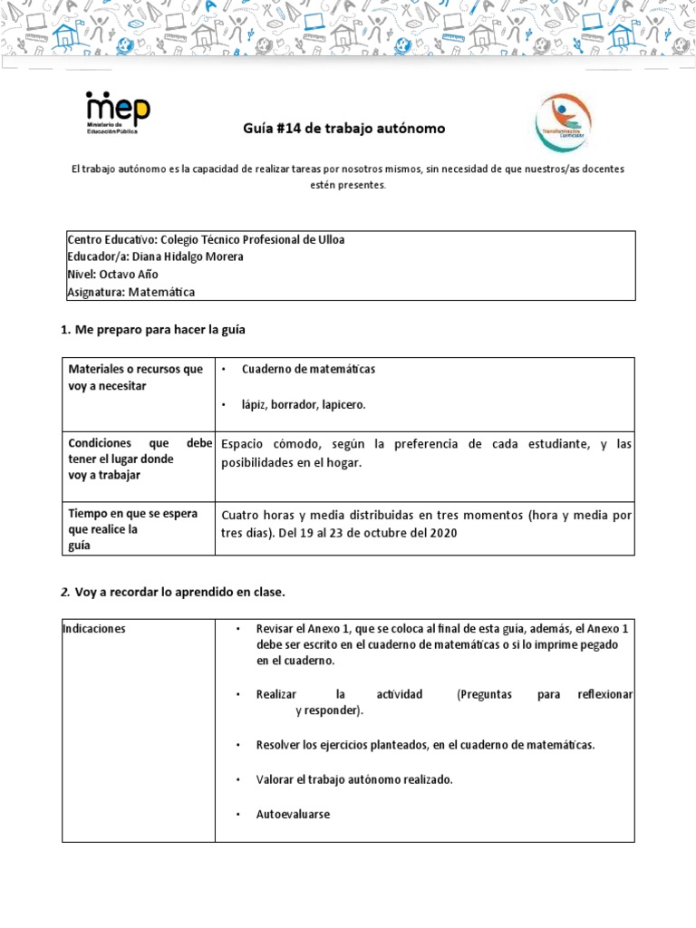 Guia de Trabajo Octavo N14 Semana Del 19 Al 23 de Octubre | PDF