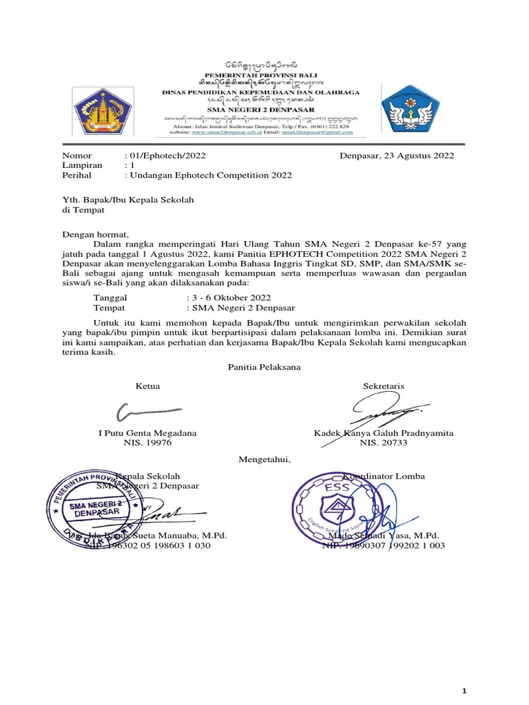 Proposal Undangan Sekolah Epho 2022 | PDF