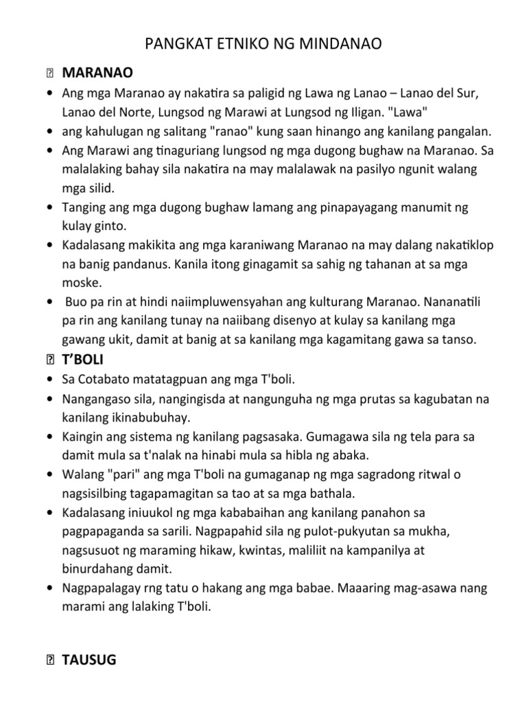 PANGKAT ETNIKO NG MINDANAO | PDF