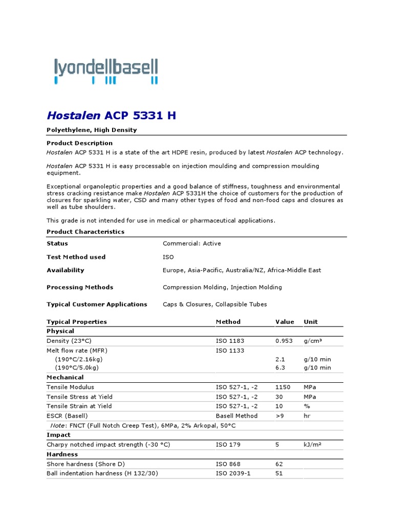 Lyondell Basell Hostalen ACP 5331H | PDF