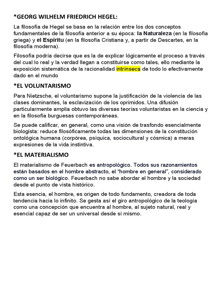 Hegel, Voluntarismo, Materialismo | PDF