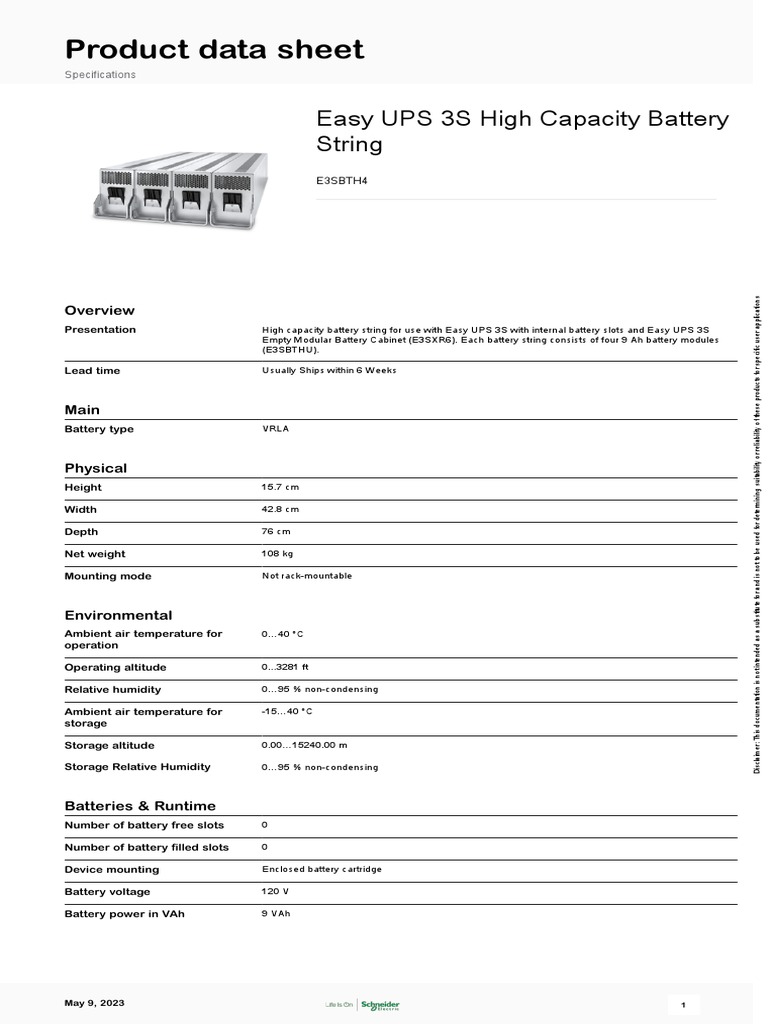 Easy UPS 3-Series Accessories - E3SBTH4 | PDF | Manufactured Goods ...