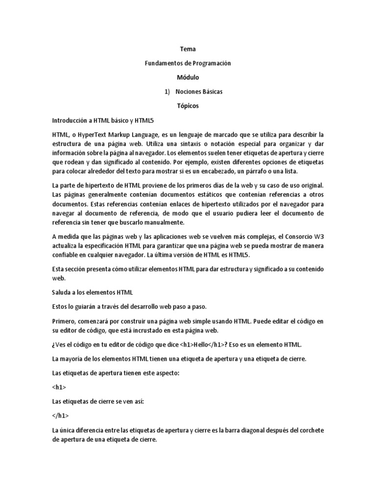 01 C Doc Nociones Básicas - Aristides Jose Molina Perez | PDF | HTML | Red mundial
