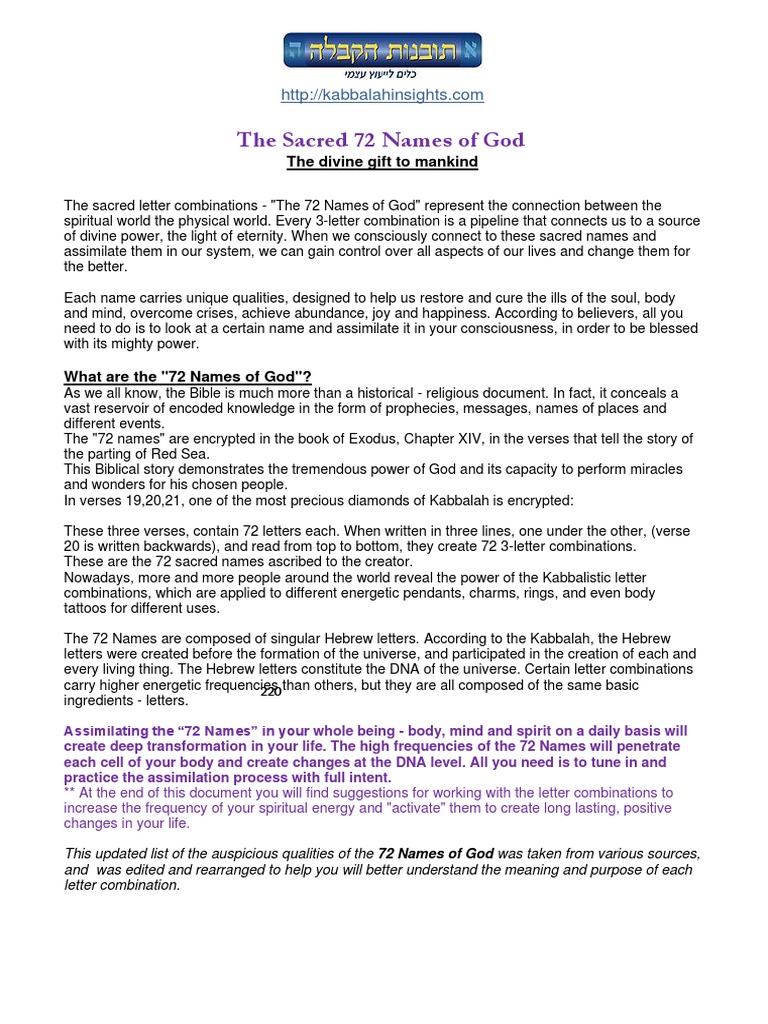 72 NamesOfGod For-Meditation | PDF | Kabbalah | Anger