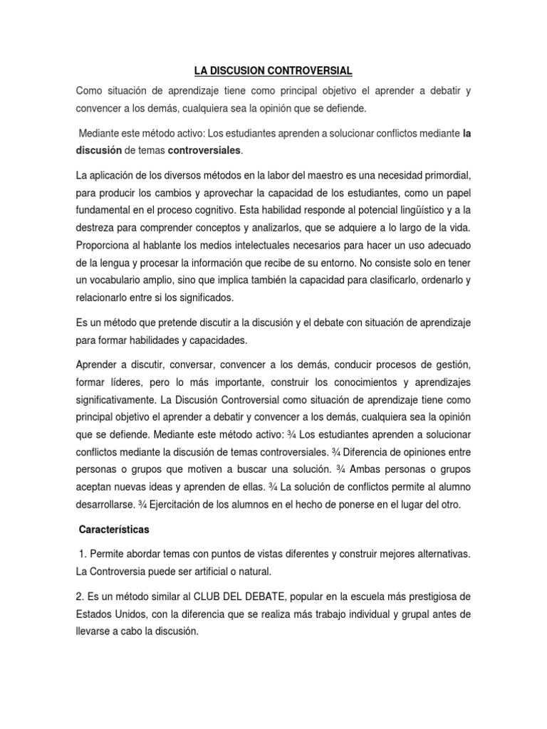 Discusión Controversial en el Aula | PDF | Aprendizaje | Evaluación