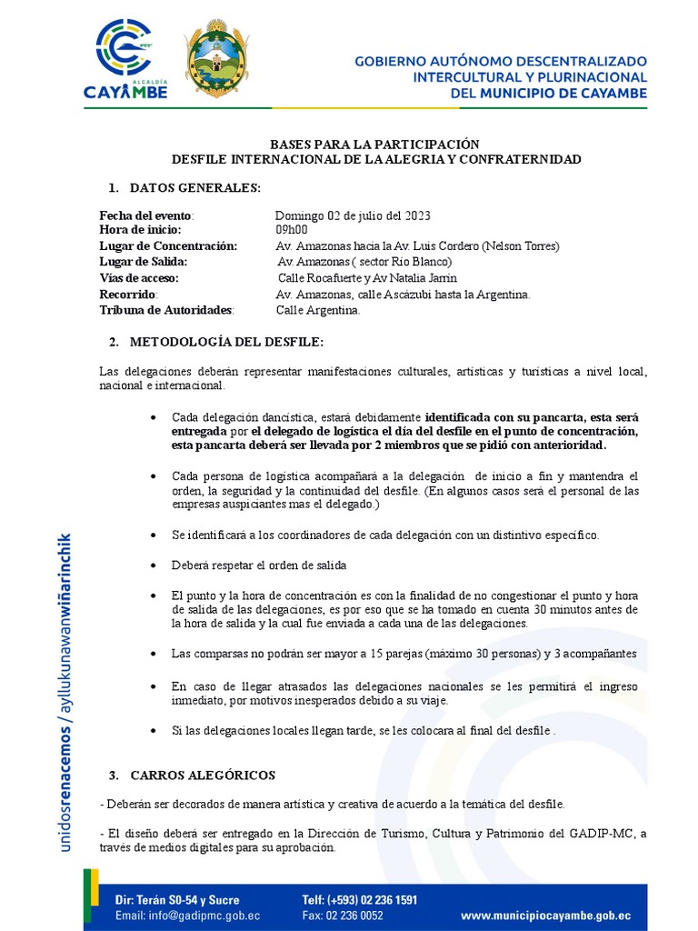 1... Bases para La Participación - Desfile de La Alegría | PDF