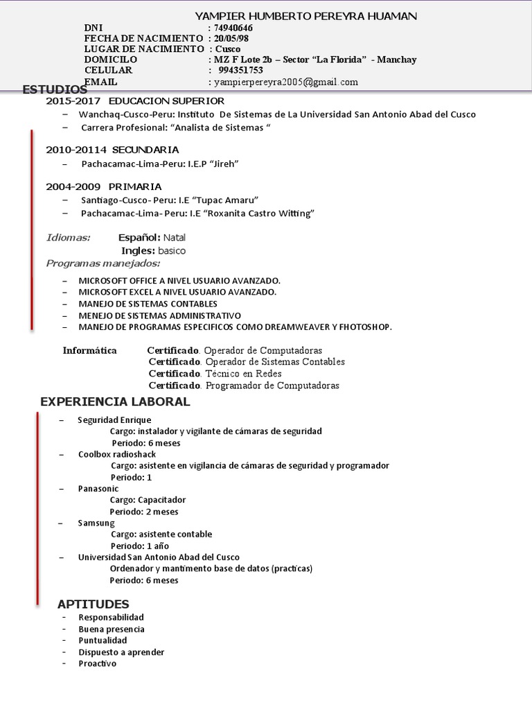 CV Yampier Pereyra | PDF