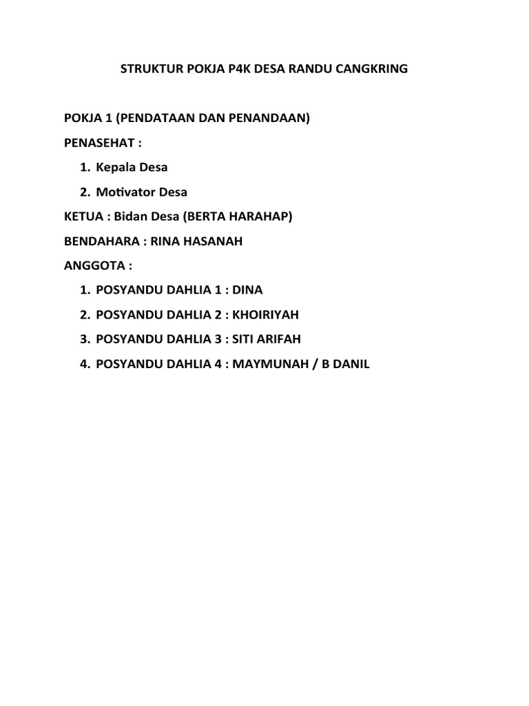 STRUKTUR POKJA P4K DESA RANDU CANGKRING | PDF