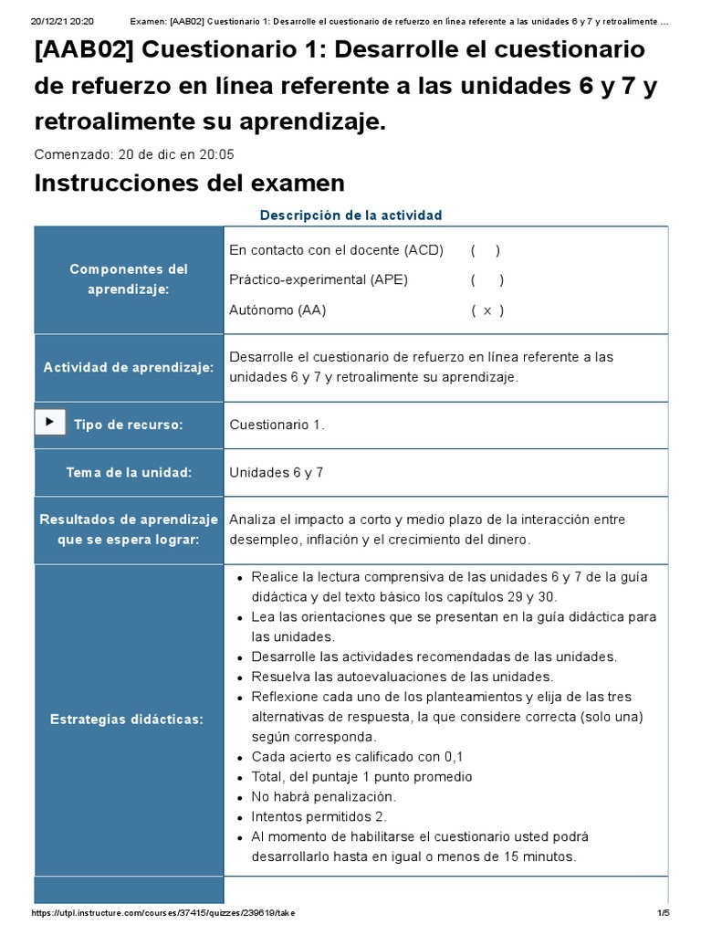 Examen - (AAB02) Cuestionario 1 - Desarrolle El Cuestionario de ...