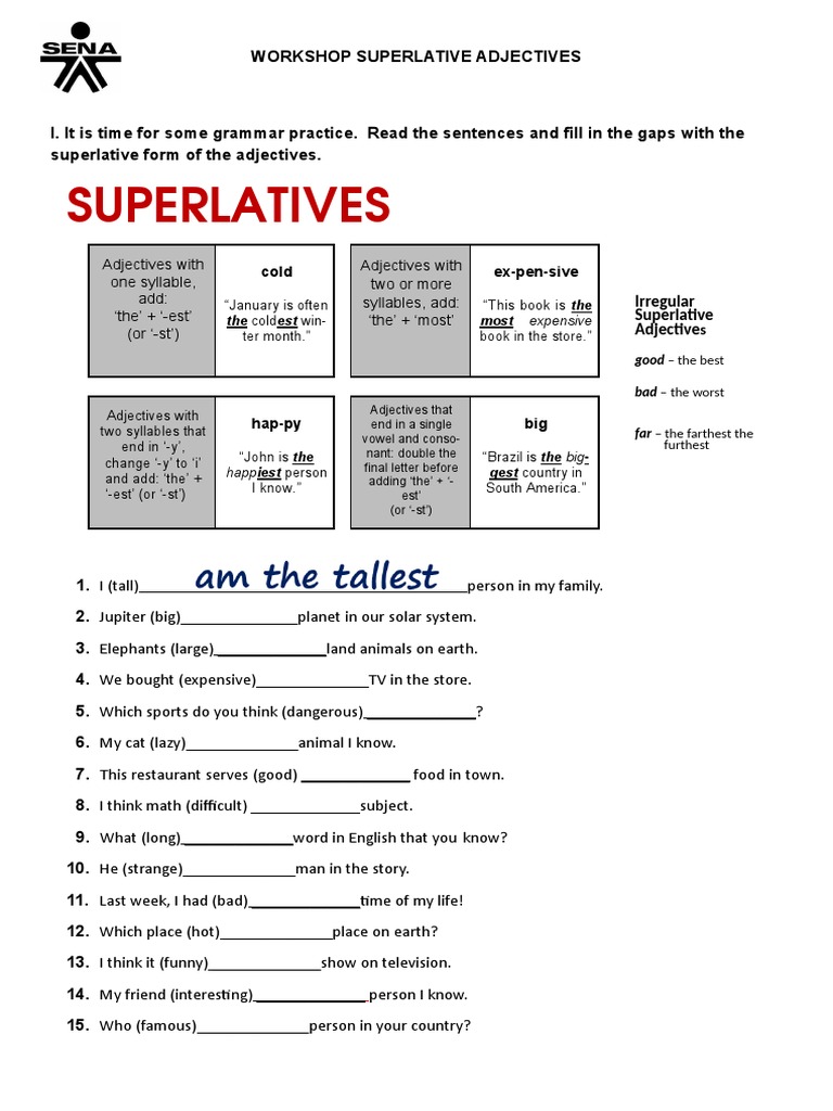 Superlative Adjectives Workshop Guide | PDF | Human Communication ...