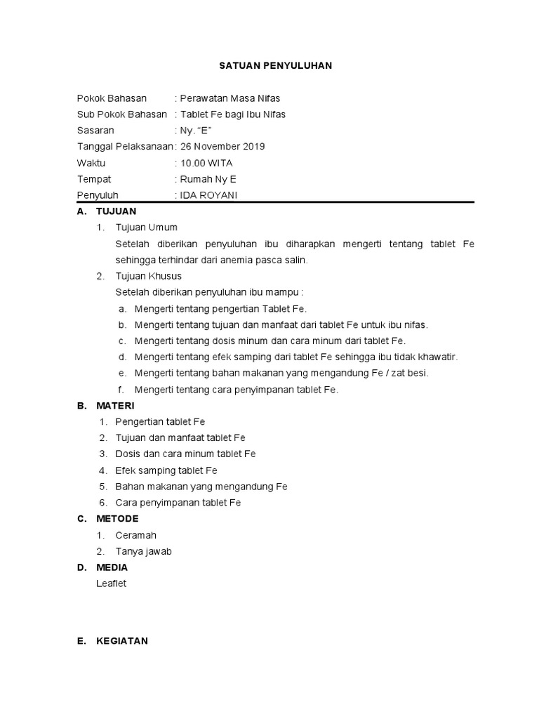 Sap Tablet Fe Bagi Ibu Nifas | PDF