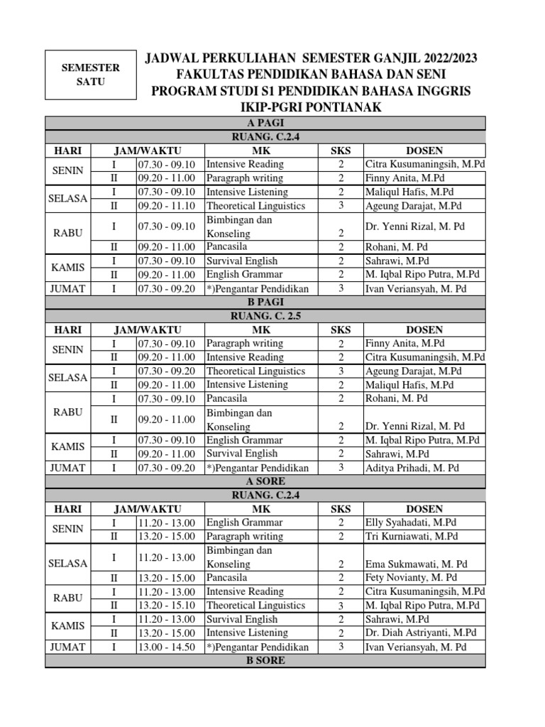 Jadwal Ganjil 2022-2023 | PDF | Communication | Humanities Education