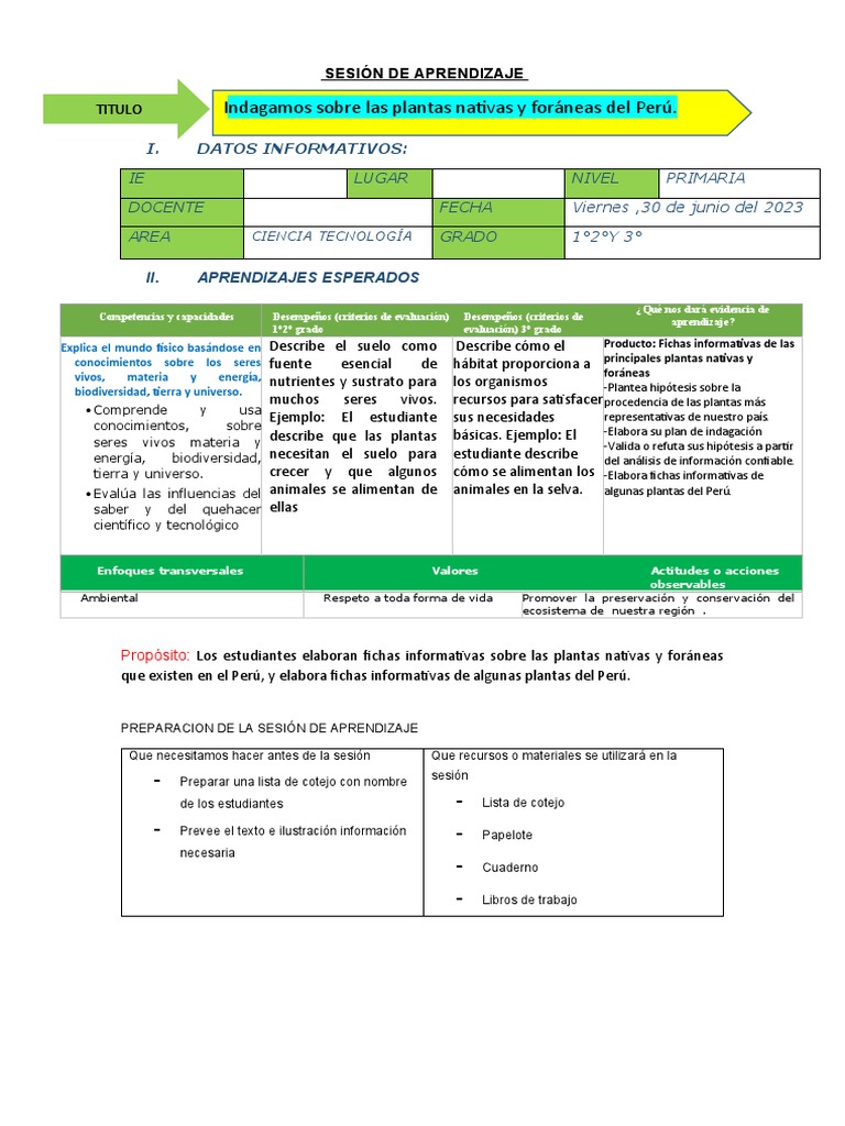 C.T PLANTAS NATIVAS Y FORANEAS III-IV Ciclo 30 - 06 - 23 | PDF ...