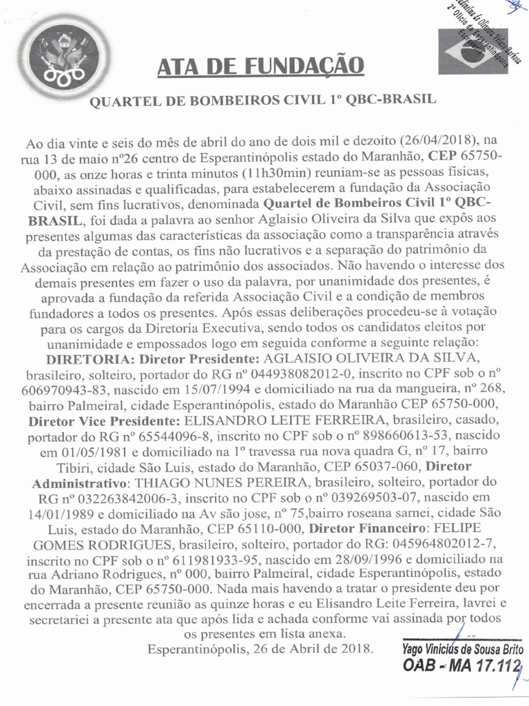 ATA DE FUNDAÇÃO | PDF