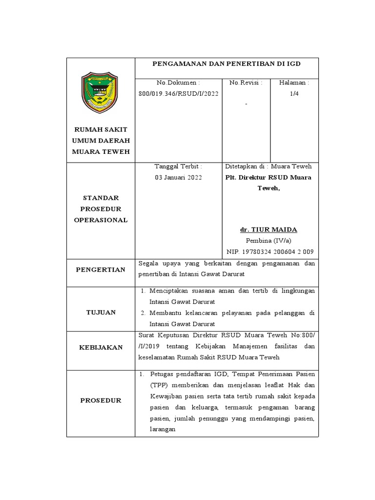 Spo Keamanan Pengamanan Dan Penertiban Di Igd | PDF