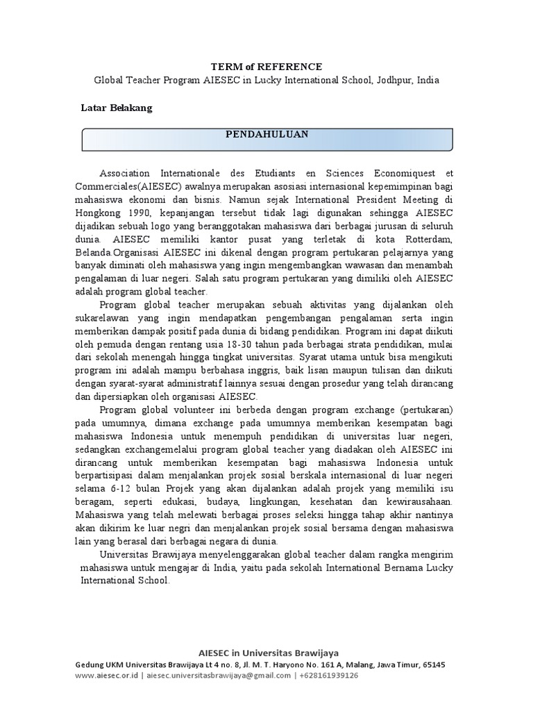 Contoh Term of Reference Tor Untuk Acara Seminar Dan Konferensi | PDF ...