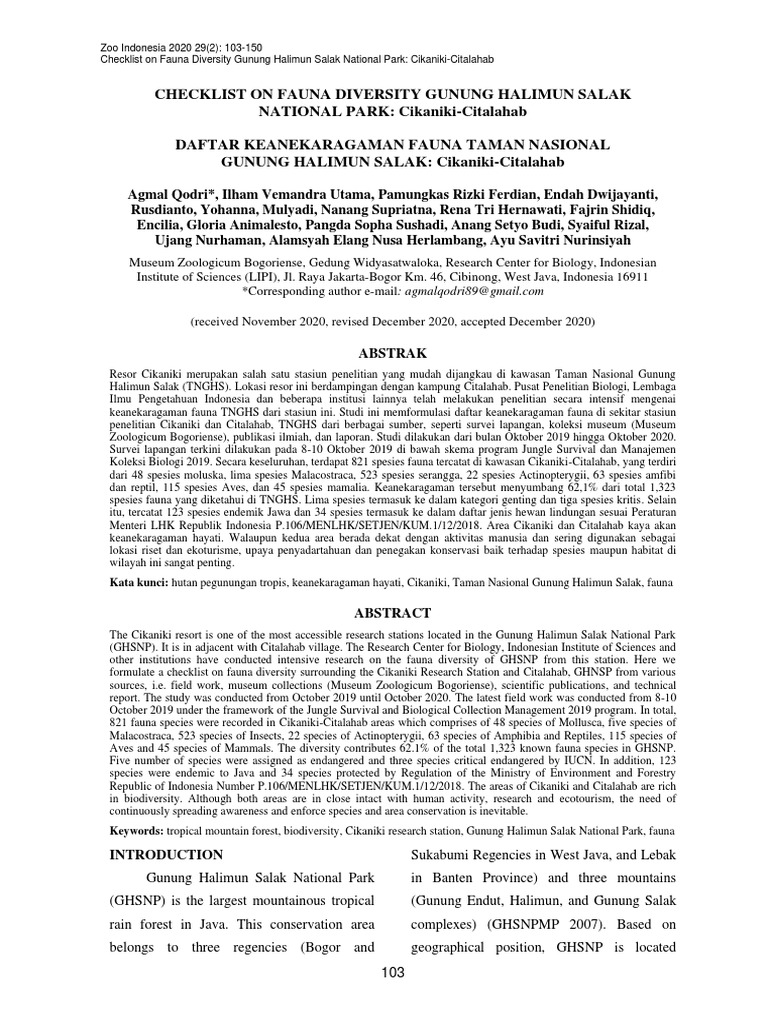 Checklist On Fauna Diversity Gunung Halimun Salak National Park ...
