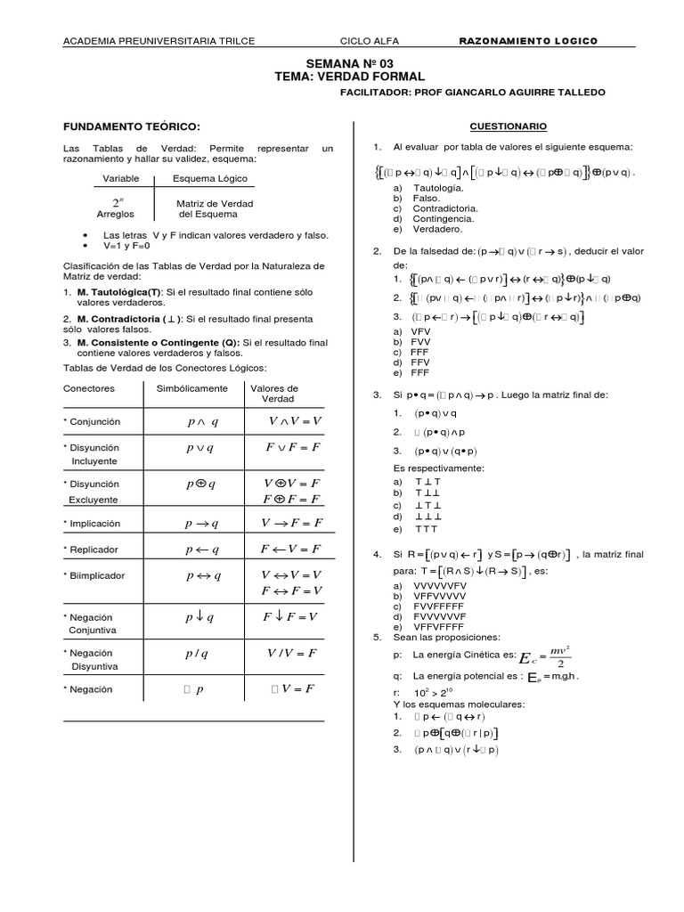Razonamiento Logico - Verdad Formal | PDF | Semántica | Expresiones lógicas