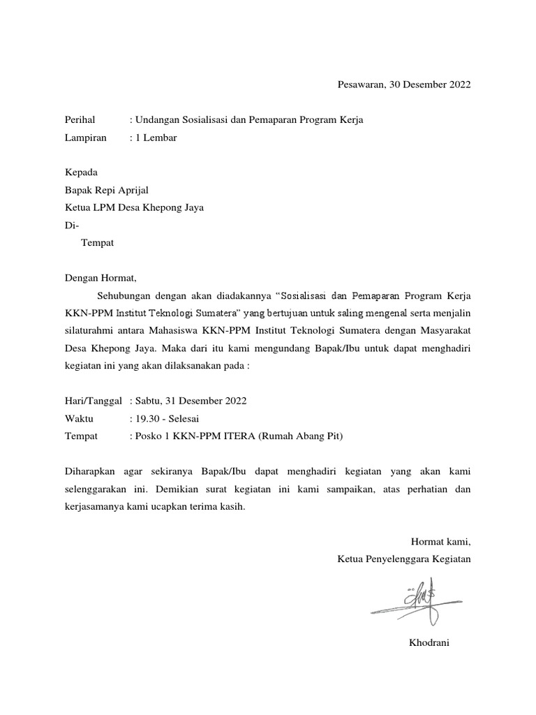 Surat Undangan LPM Desa Khepong Jaya | PDF