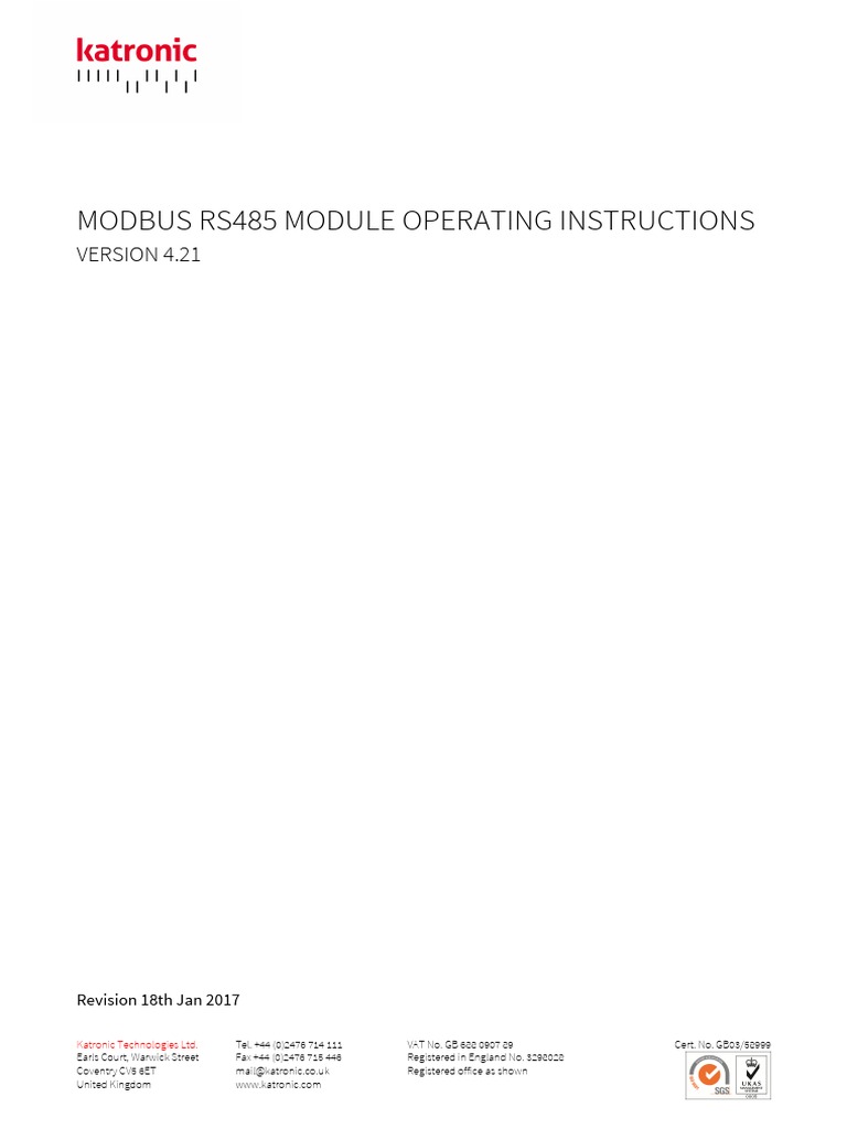 Katronic Technologies Modbus Module Operating Instruction V 4.21 | PDF | Bit | Byte