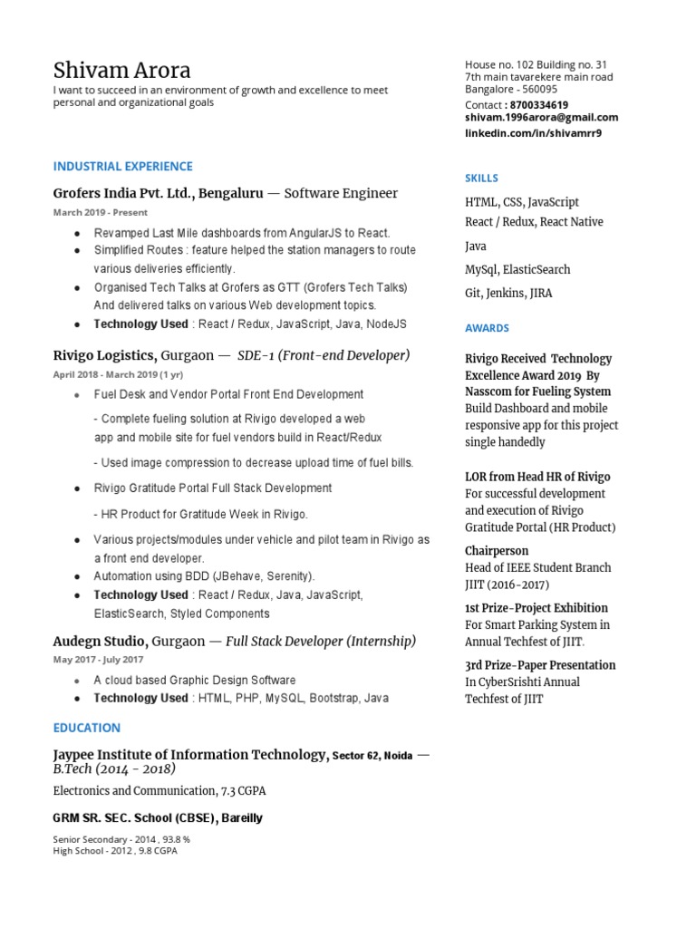 Shivam Arora Resume PDF | PDF | Computer Engineering | Hypertext