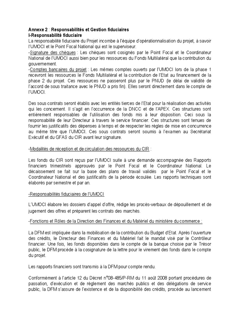 Annexe 2 ProDoc Phase 2 Responsabilite Et Gestion Fiduciaires | PDF | Audit | Banques