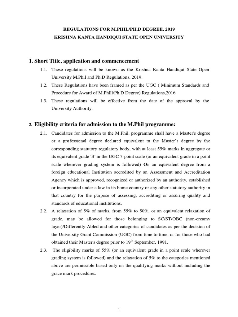 KKHSOU MPhil PHD Degree Regulation 2019 | PDF | Thesis | Doctor Of Philosophy