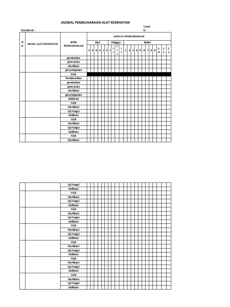Jadwal Pemeliharaan Alat Kesehatan Pdf