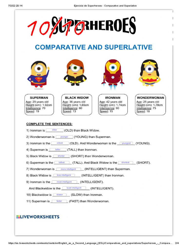 Ejercicio de Superheroes - Comparative and Superlative | PDF