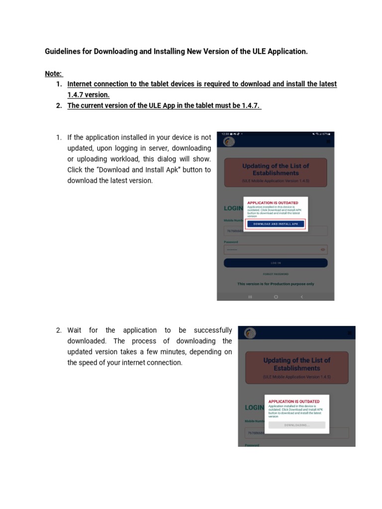 Guides For Downloading and Installing New Version of ULE App | PDF ...