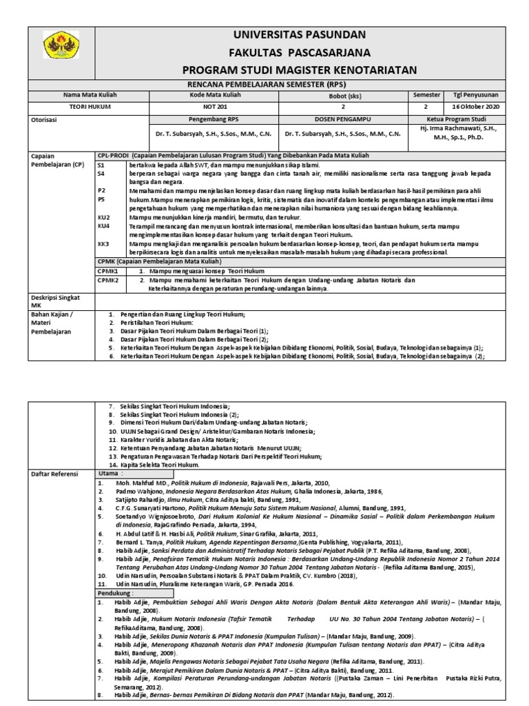 Rps Teori Hukum | PDF