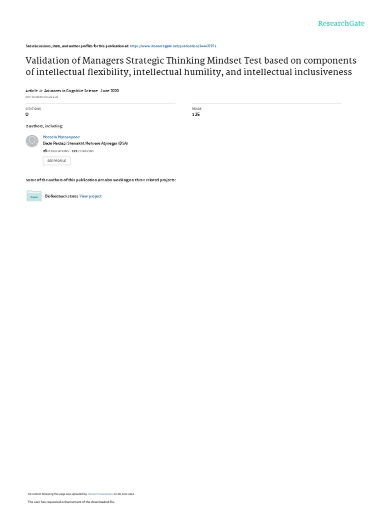 Validation of Managers Strategic Thinking Mindset | PDF | Thought | Validity (Statistics)