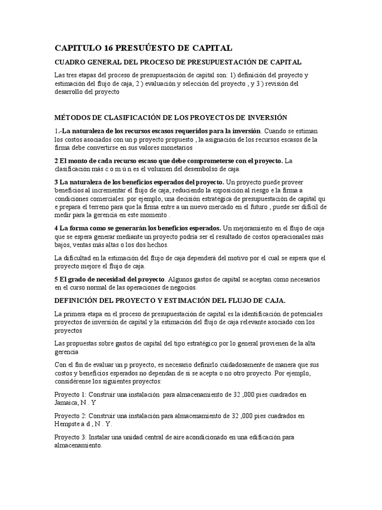 Capitulo 16 Presuúesto de Capital | PDF | Depreciación | Presupuesto