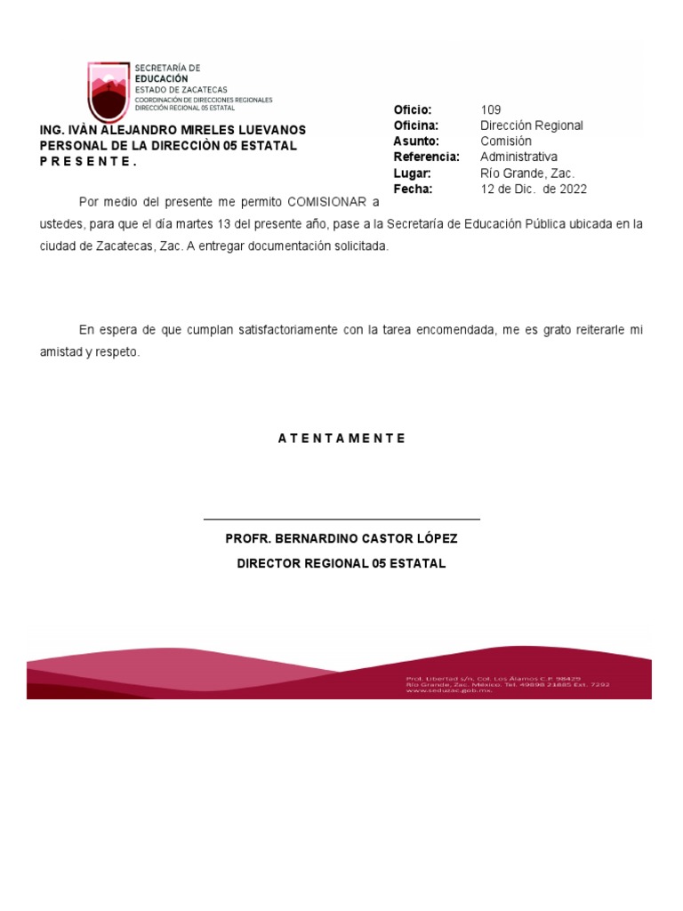 Oficio DE COMISION | PDF