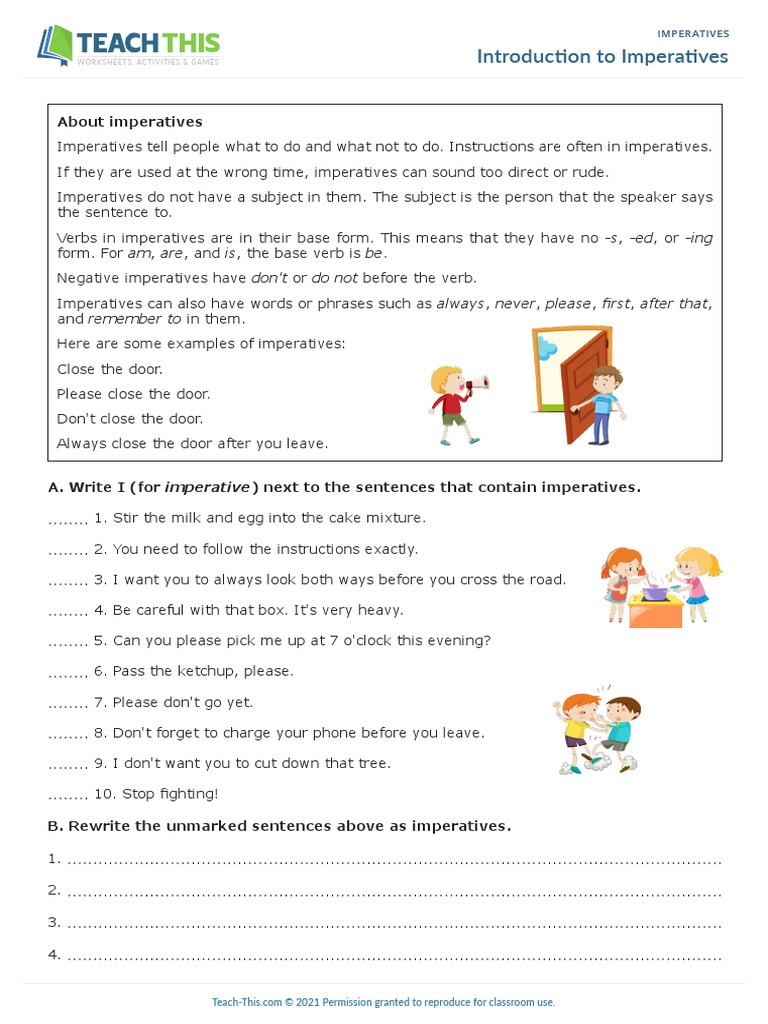 Imperatives Worksheet | PDF | Subject (Grammar) | Cognitive Science